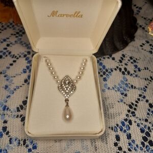 Marvella | Jewelry | Nwt Vintage Marvella Faux Pearl Rhinestone Silver ...